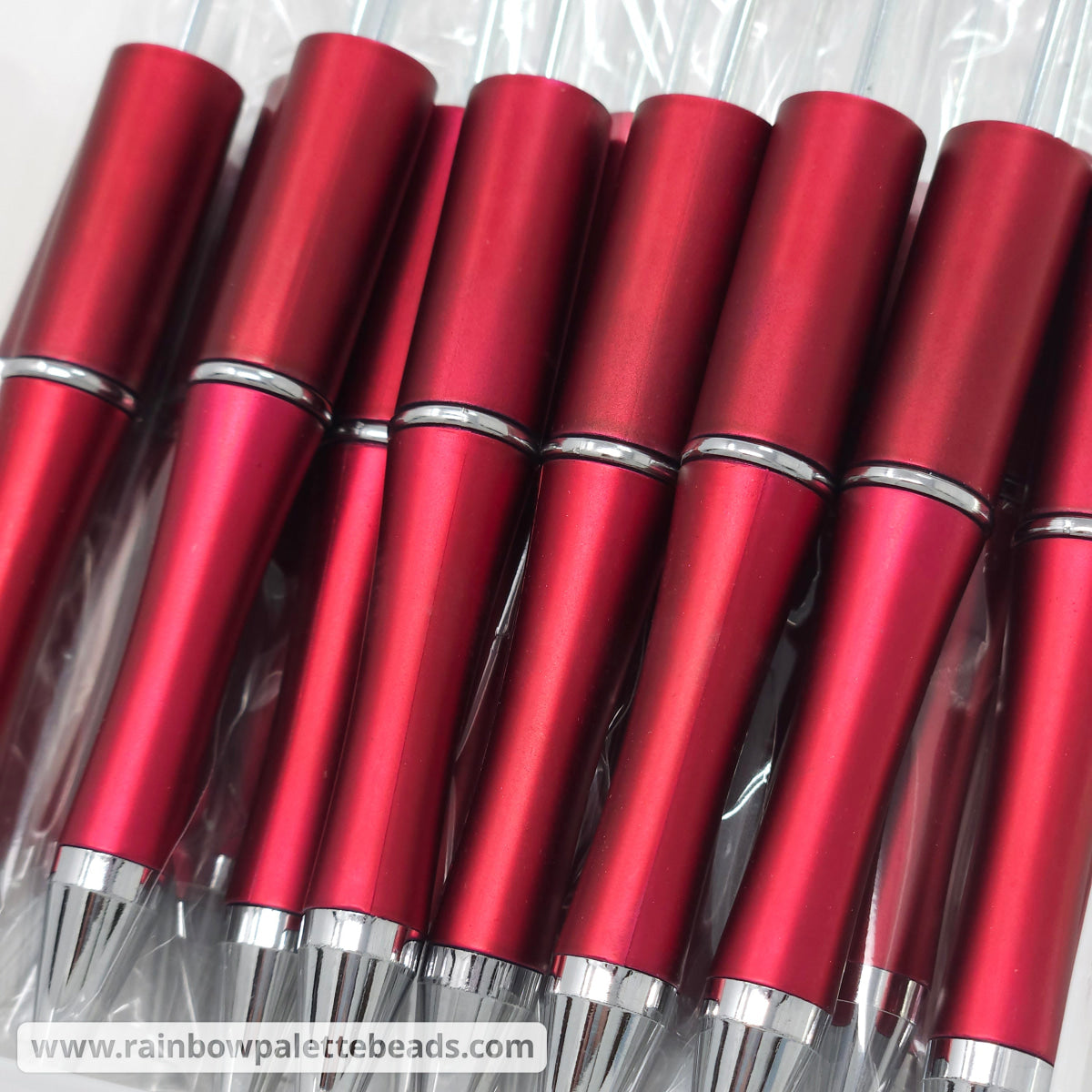 Deep Red Pearlescent Beadable Plastic Pen - Rainbow Palette Beads