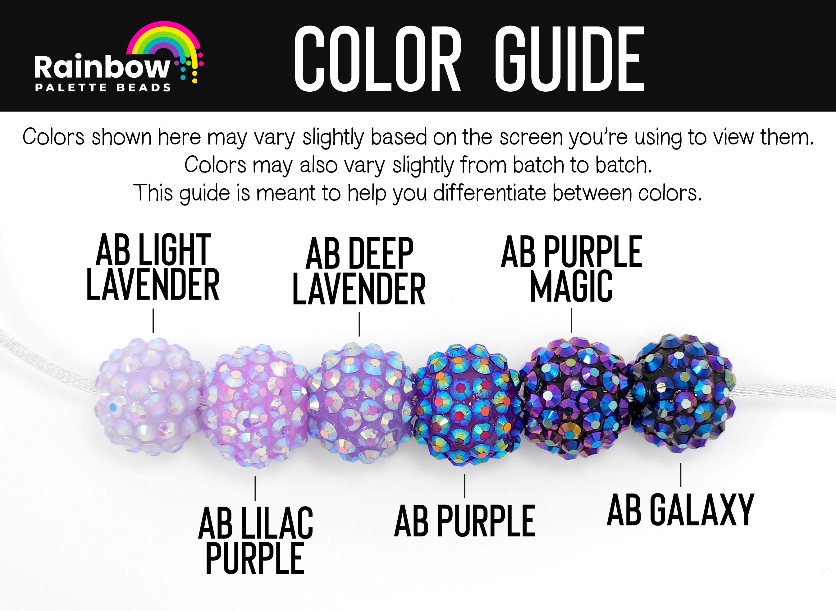 16mm Rhinestone Bead Color Charts – Rainbow Palette Beads
