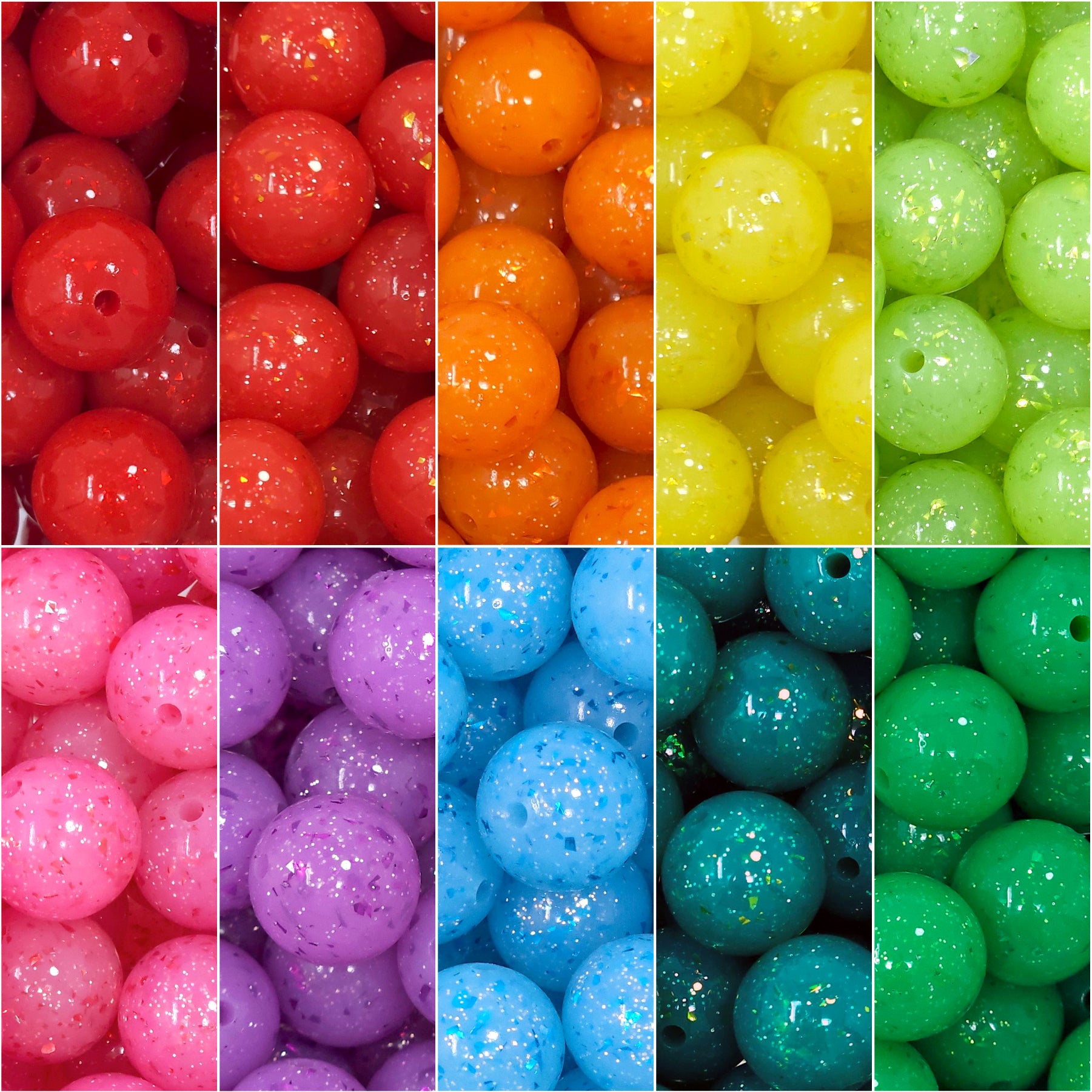 15mm Ultimate Rainbow Glitter & Foil Confetti Jelly Silicone Bead Mix ...