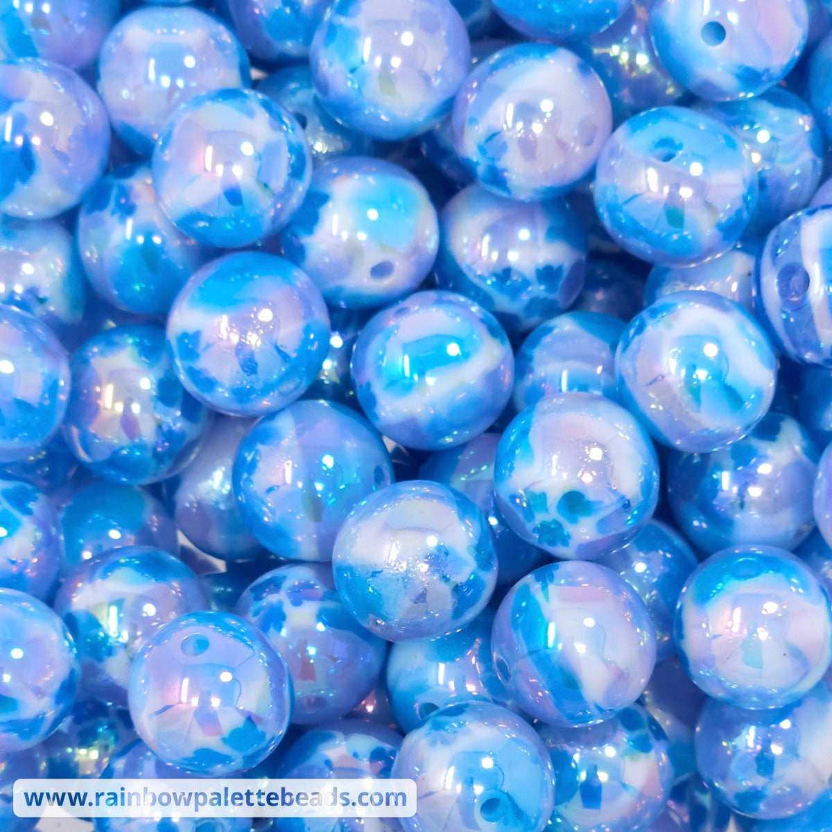 16mm AB Blue Marbled Acrylic Beads - Rainbow Palette Beads