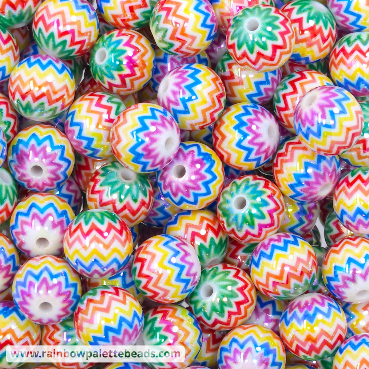 16mm AB Bold Rainbow Chevron Print Acrylic Beads – Rainbow Palette Beads