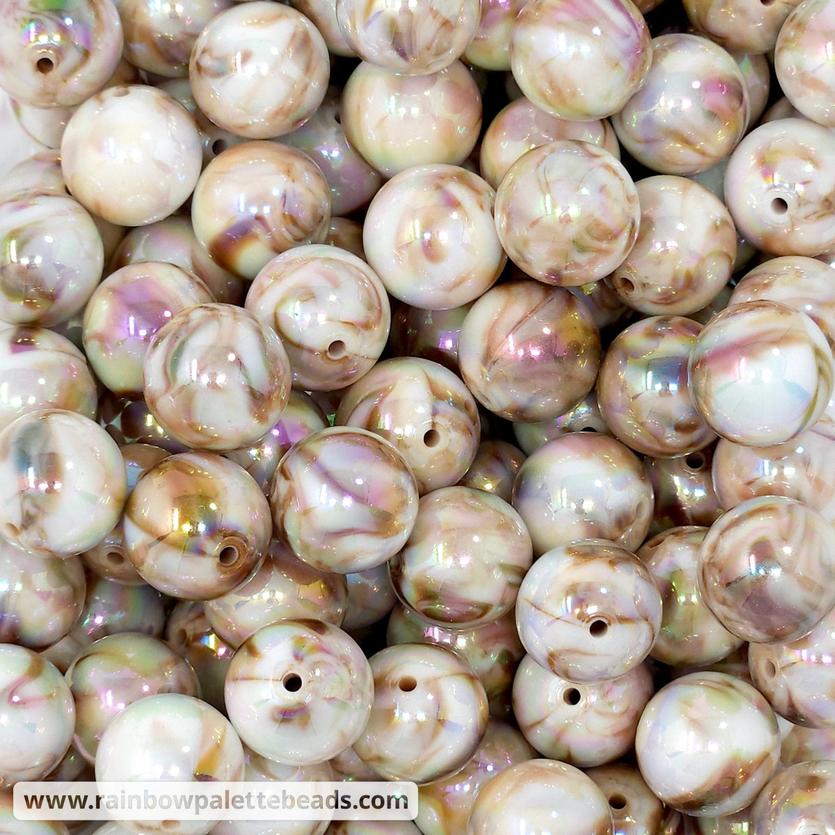 16mm AB Brown Marble Acrylic Beads - Rainbow Palette Beads