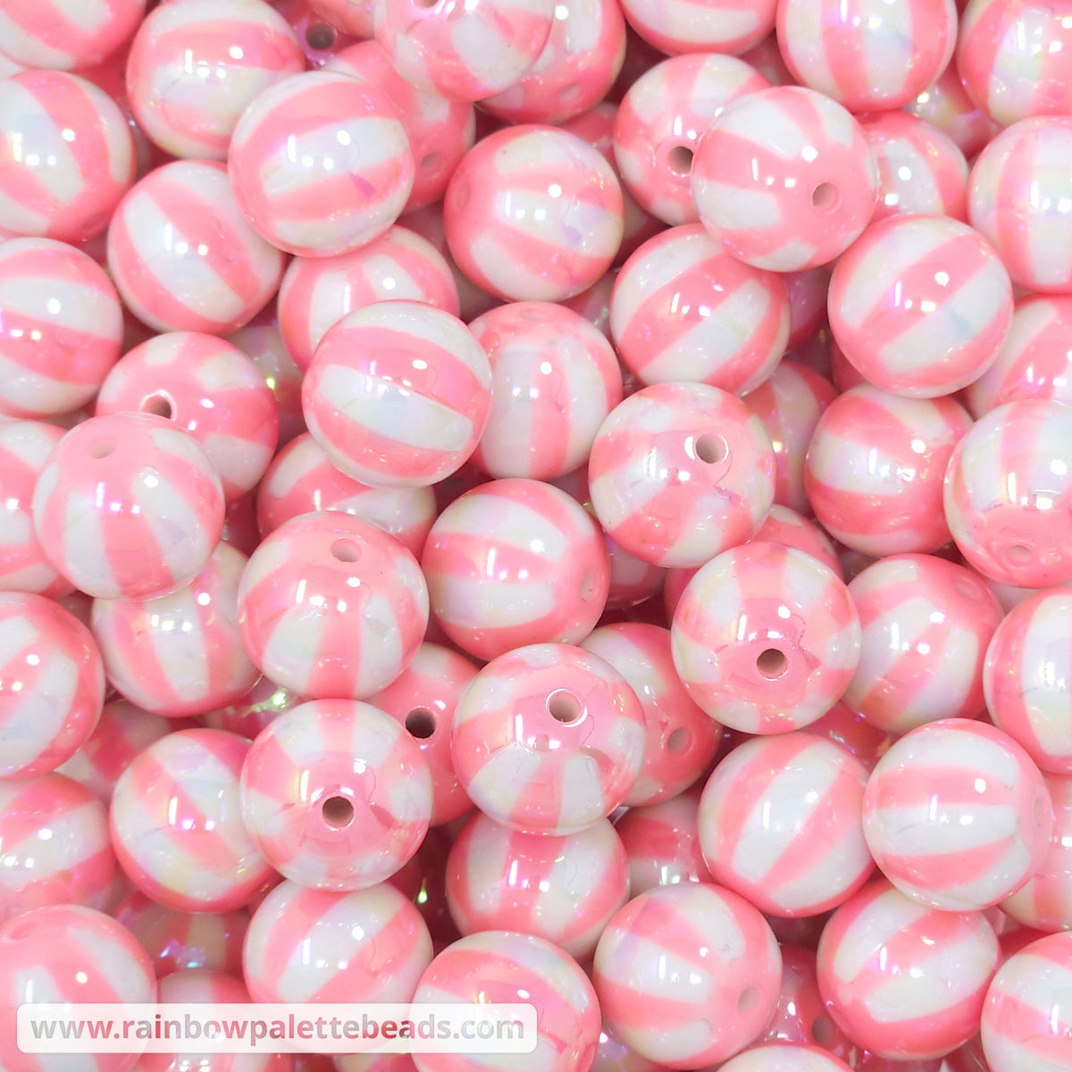 16mm AB Pastel Pink Vertical Stripe Acrylic Beads - Rainbow Palette ...