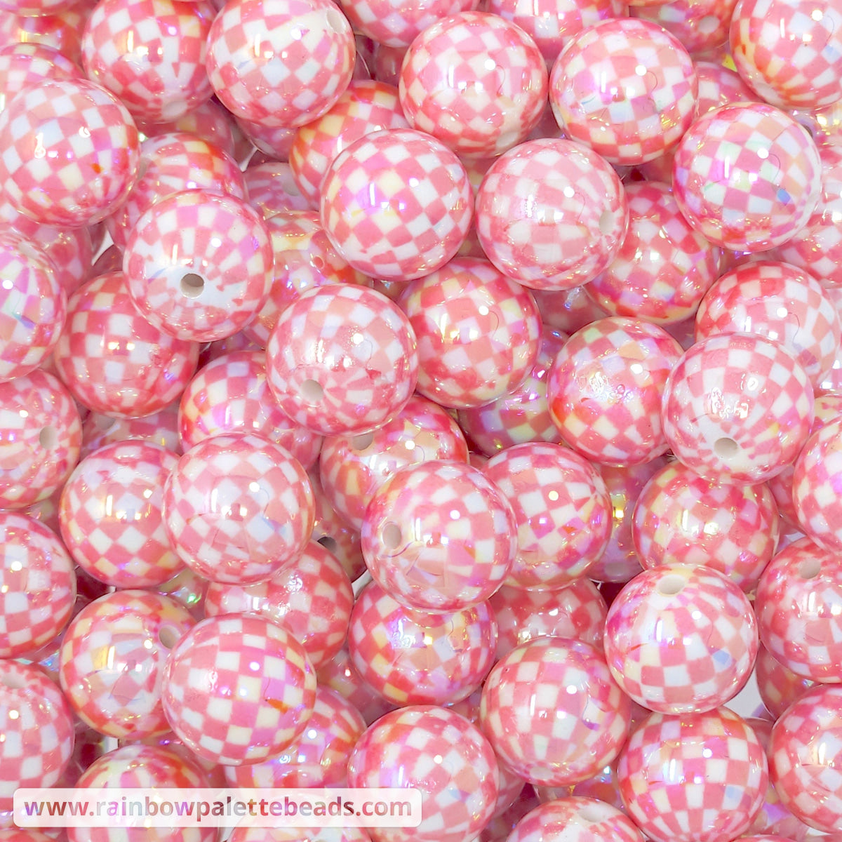 16mm AB Pink Checkerboard Acrylic Beads - Rainbow Palette Beads