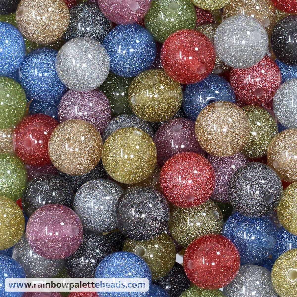 16mm Assorted Color Ultra Glitter Acrylic Bead Mix (10 Beads) – Rainbow ...
