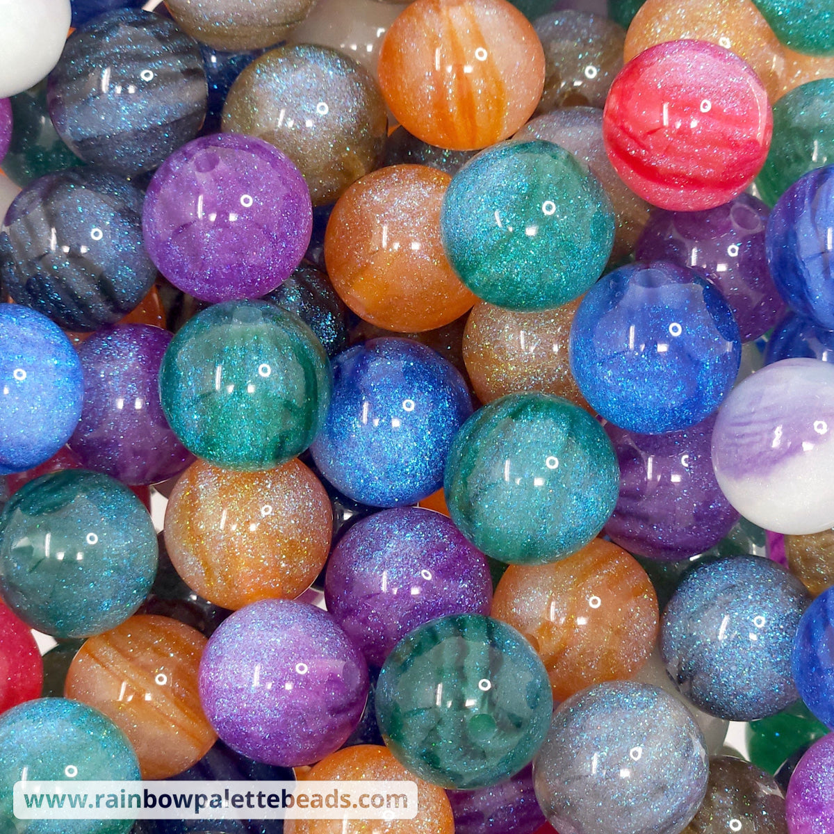 16mm Assorted Glitter Shimmer Acrylic Bead Mix (10 beads) - Rainbow ...