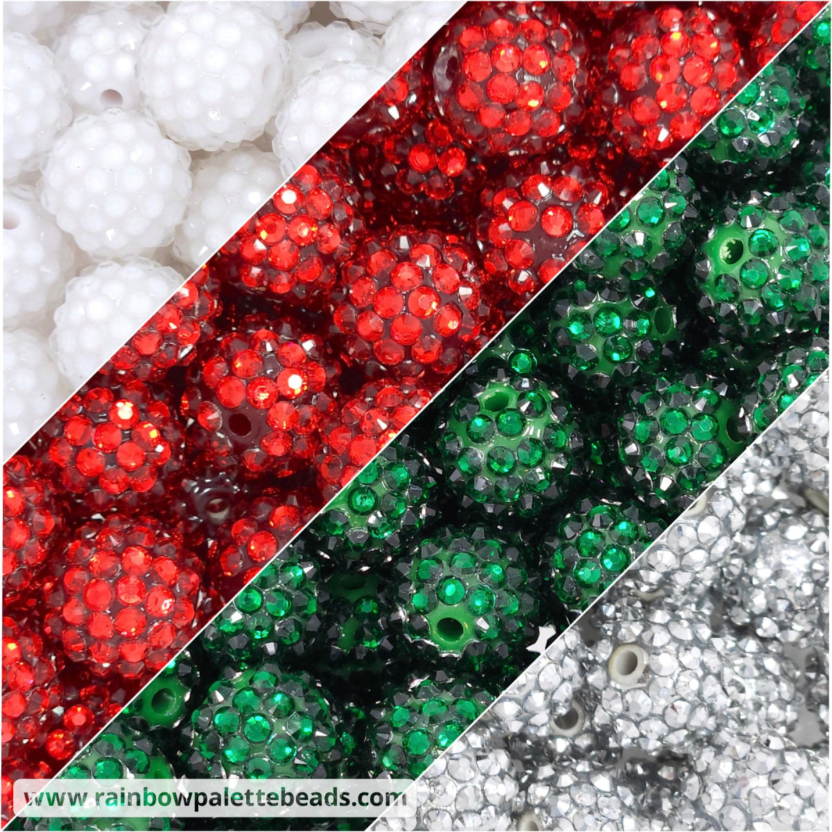 16mm Christmas Rhinestone Bead Mix (20 beads) – Rainbow Palette Beads