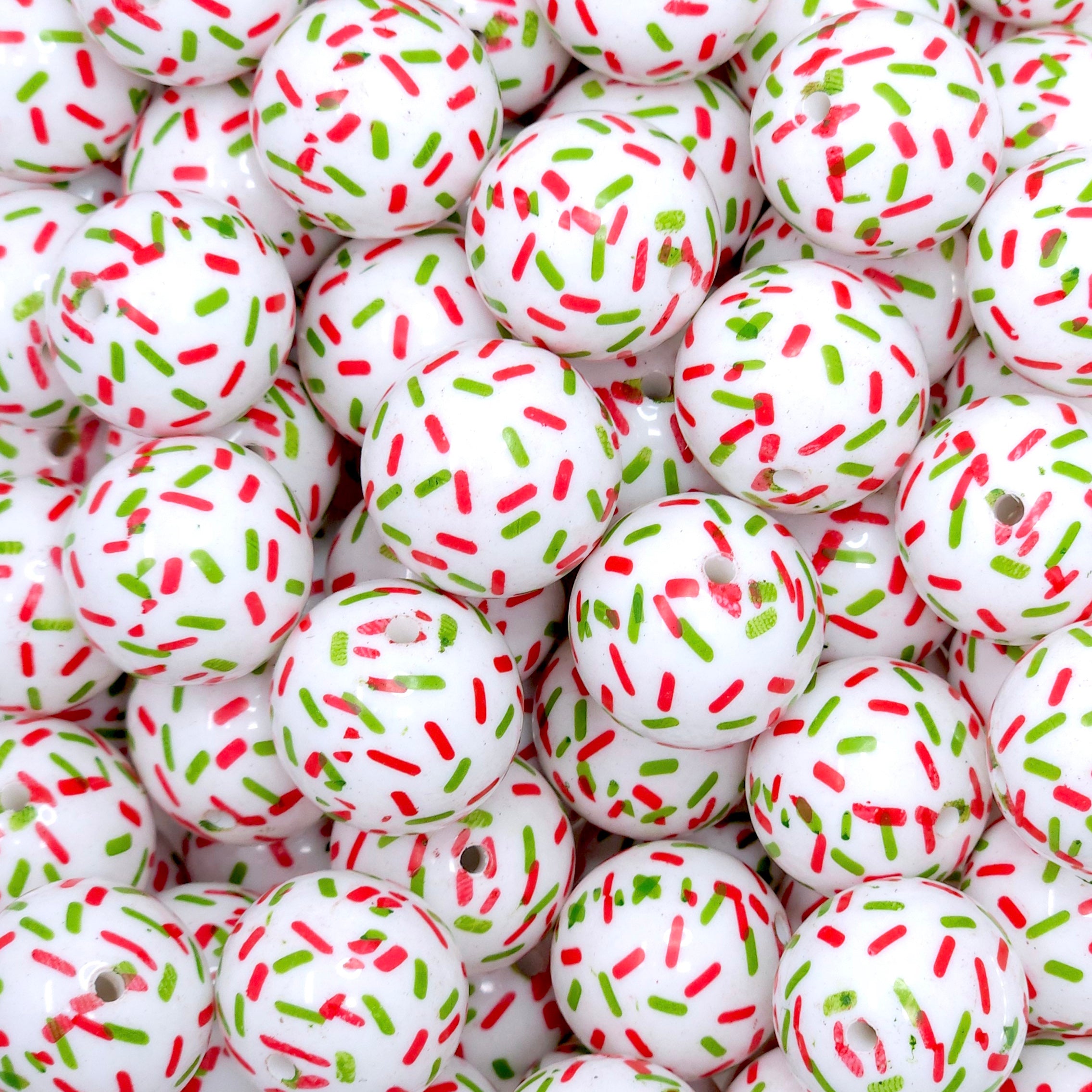 20mm Red/Green Sprinkle Printed Acrylic Beads – Rainbow Palette Beads