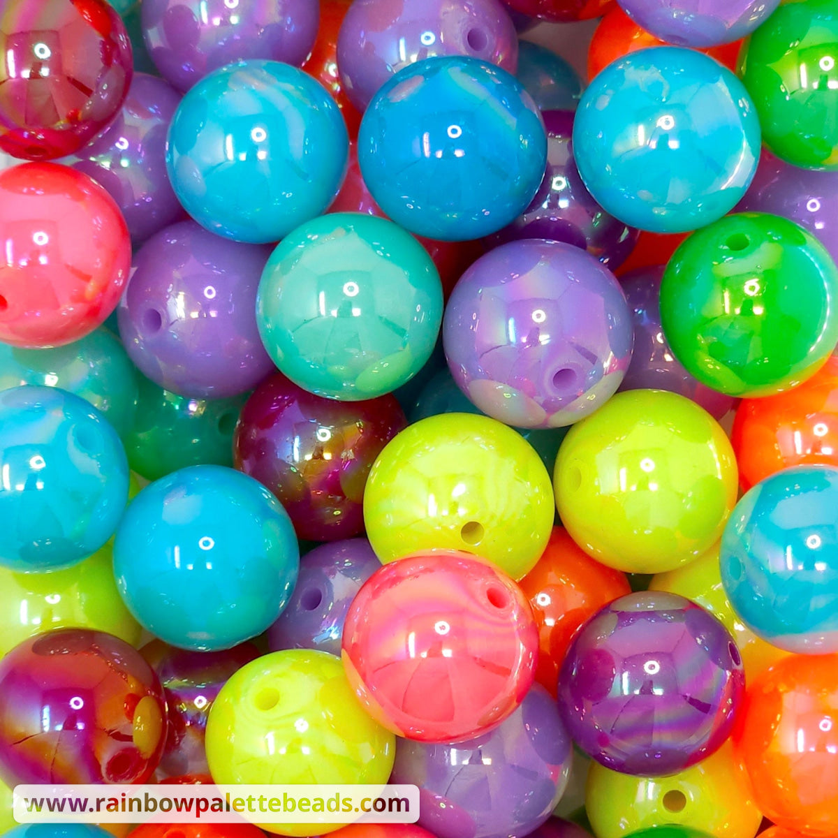 20mm AB Assorted Neon Solid Acrylic Bead Mix (10 beads) - Rainbow ...