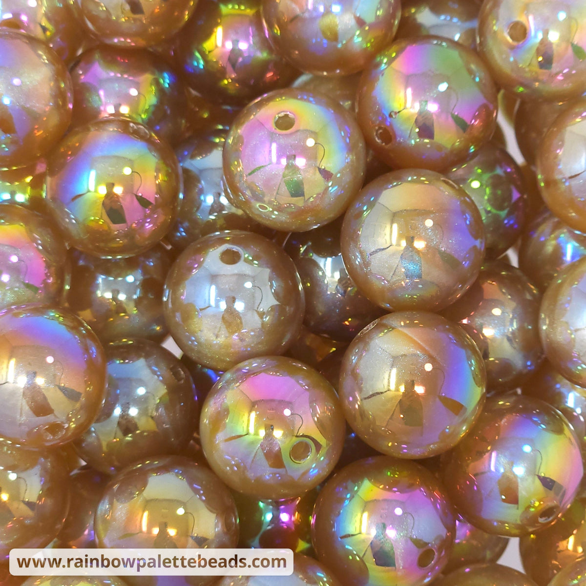 20mm AB Caramel Gold Aurora Glitter Shimmer Acrylic Beads – Rainbow ...