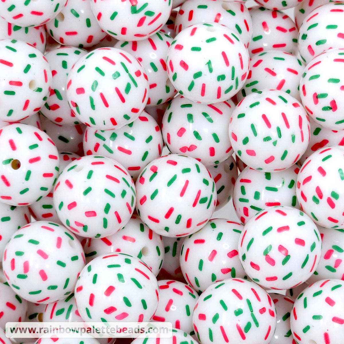 20mm Red/Green Sprinkle Printed Acrylic Beads – Rainbow Palette Beads