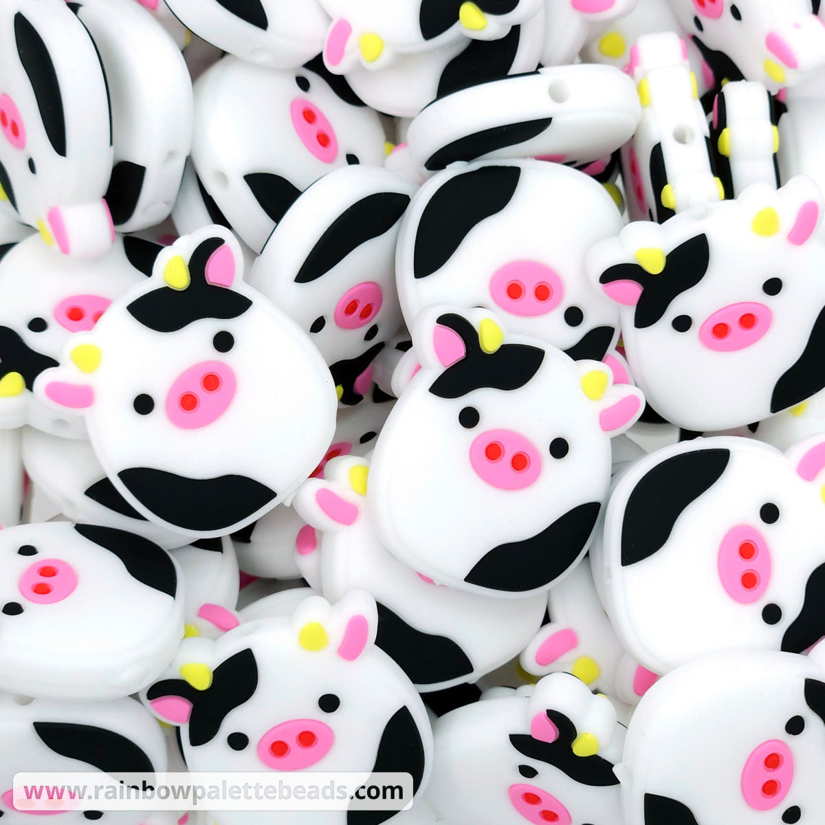 Black and White Cow Silicone Focal Beads - Rainbow Palette Beads