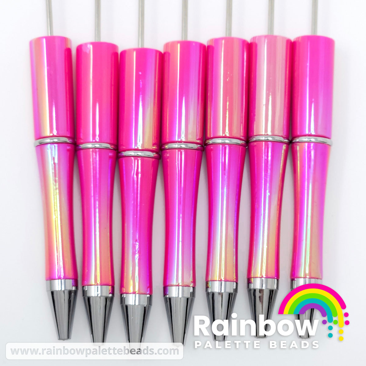 Magenta Opal Beadable Plastic Pen - Rainbow Palette Beads