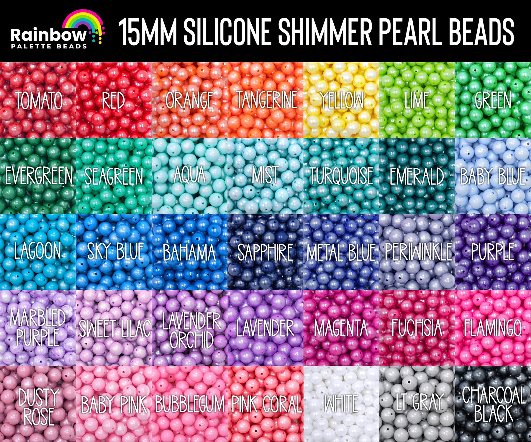 15mm Sky Blue Shimmer Pearl Silicone Bead – Rainbow Palette Beads