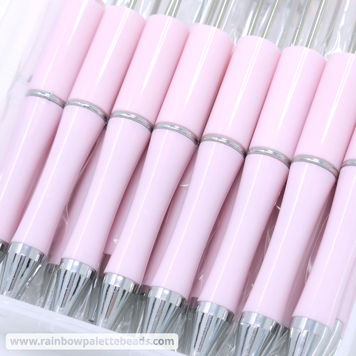Solid Ballet Pink Beadable Plastic Pen - Rainbow Palette Beads